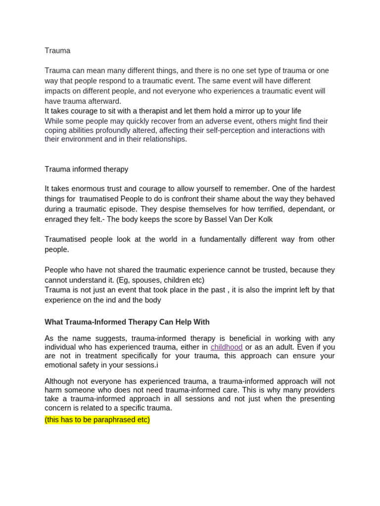 Understanding Trauma-Informed Therapy | PDF | Psychological Trauma ...