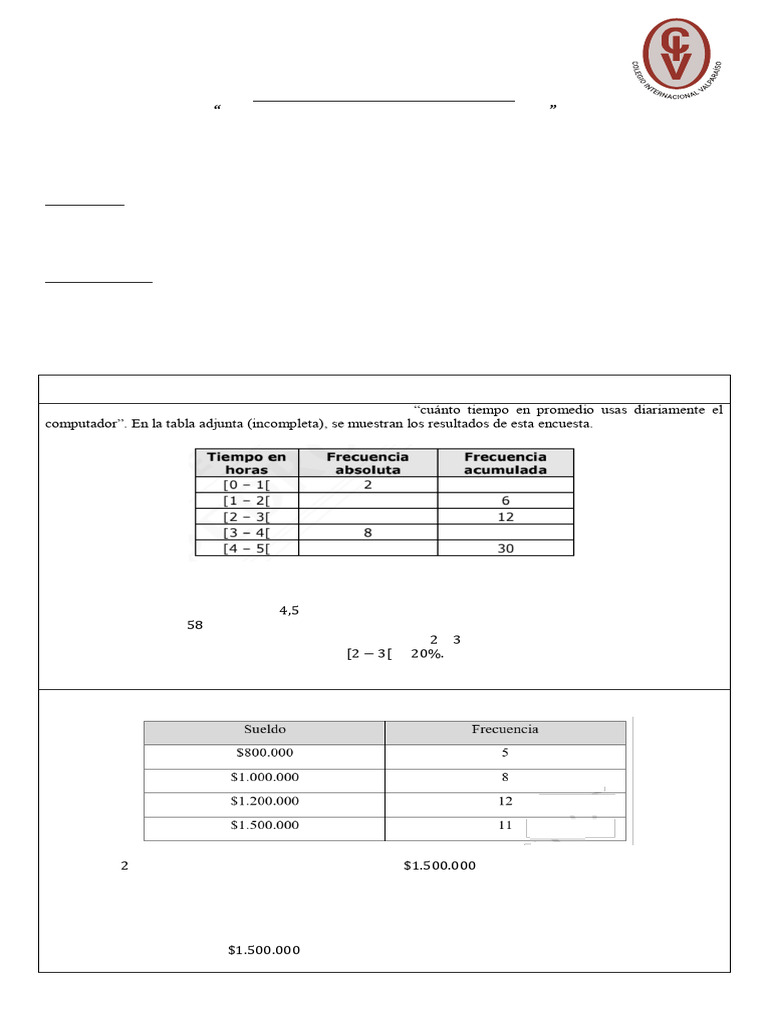 Prueba-Ensayo IV Estadística 4°M (Formato 2) | PDF