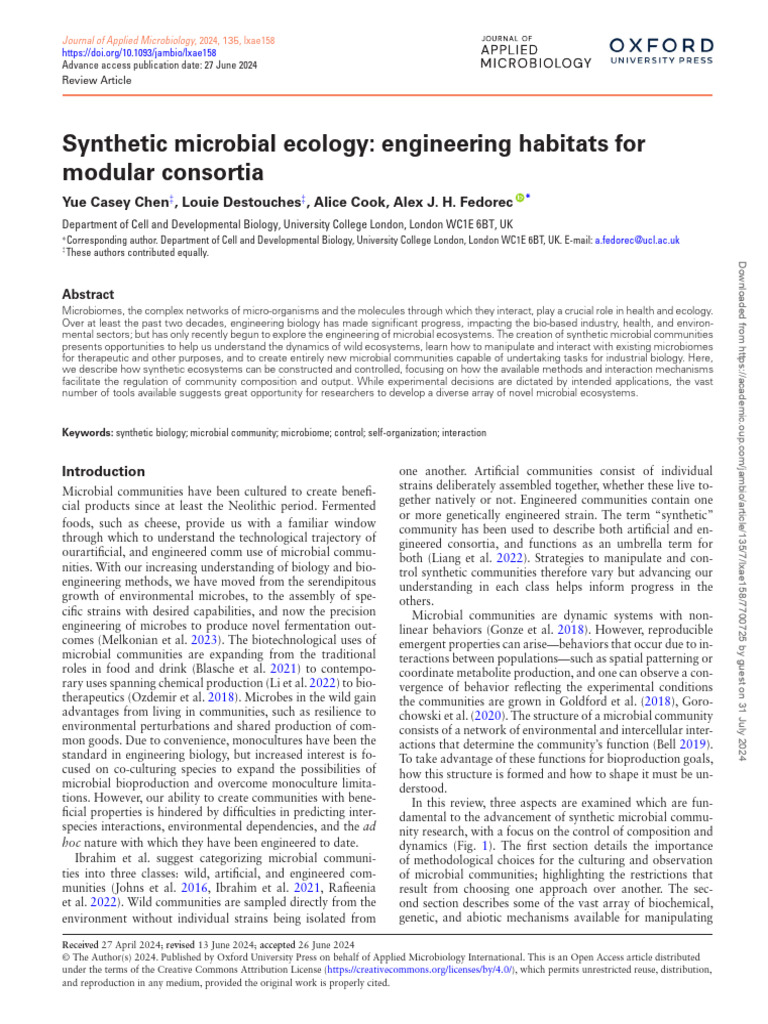 Synthetic Microbial Ecology - Engineering Habitats For Modular Consortia | PDF