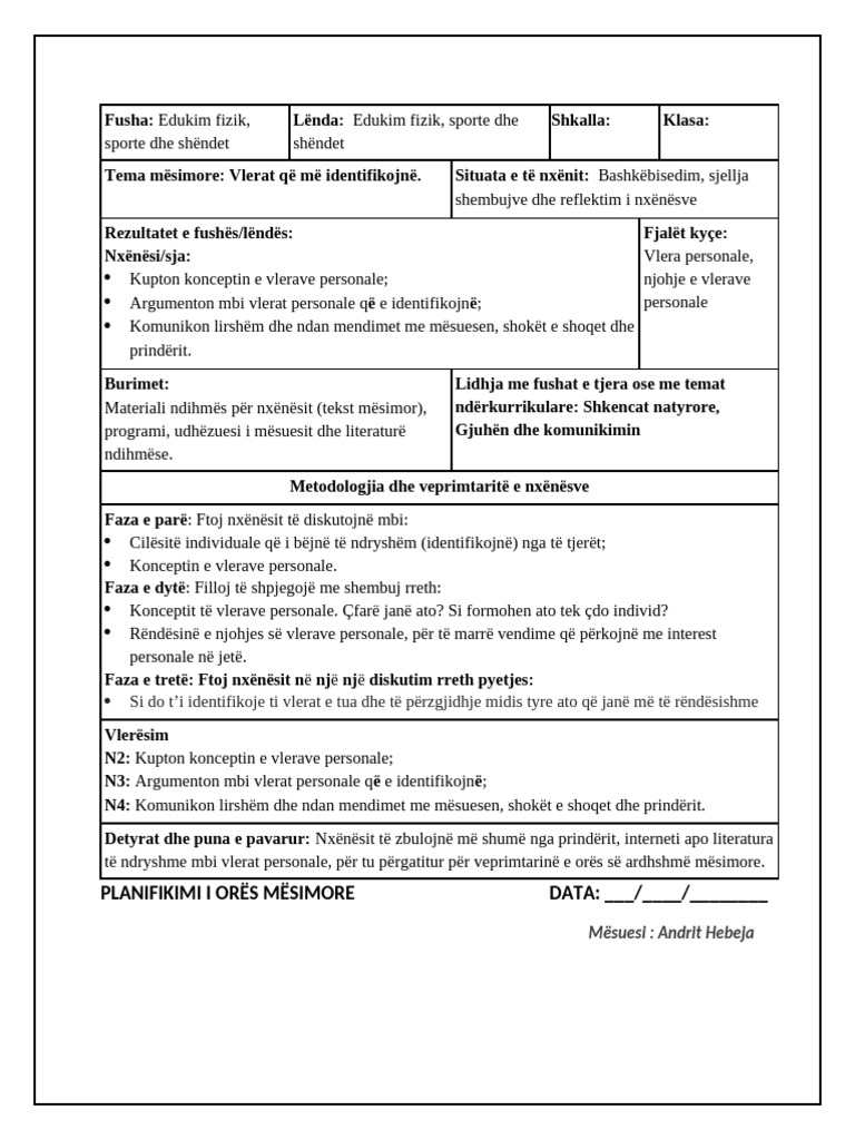 Vlerat Që Më Identifikojnë | PDF