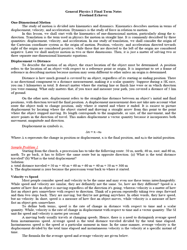 General-Physics-1-Final-Term-Notes | PDF