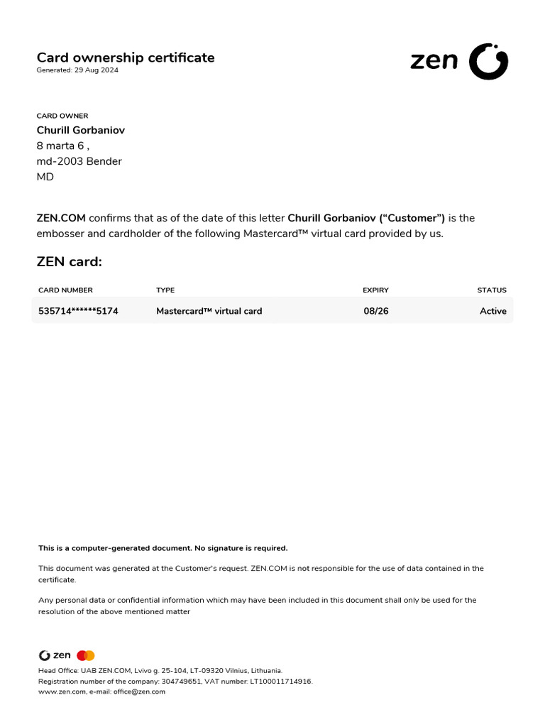 Card Certificate 5174 | PDF