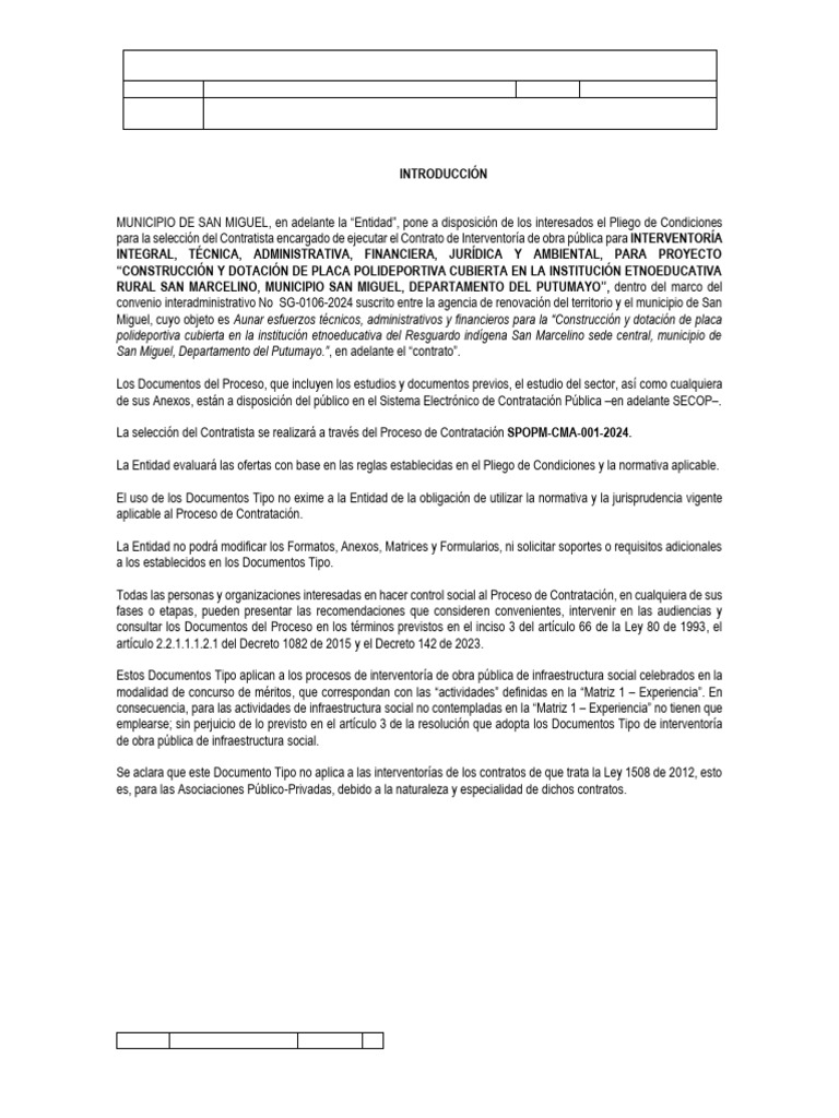 CCE-EICP-GI-24 Documento Base o Pliego Tipo de Interventoría Infraestructura Social V1 28-12 ...