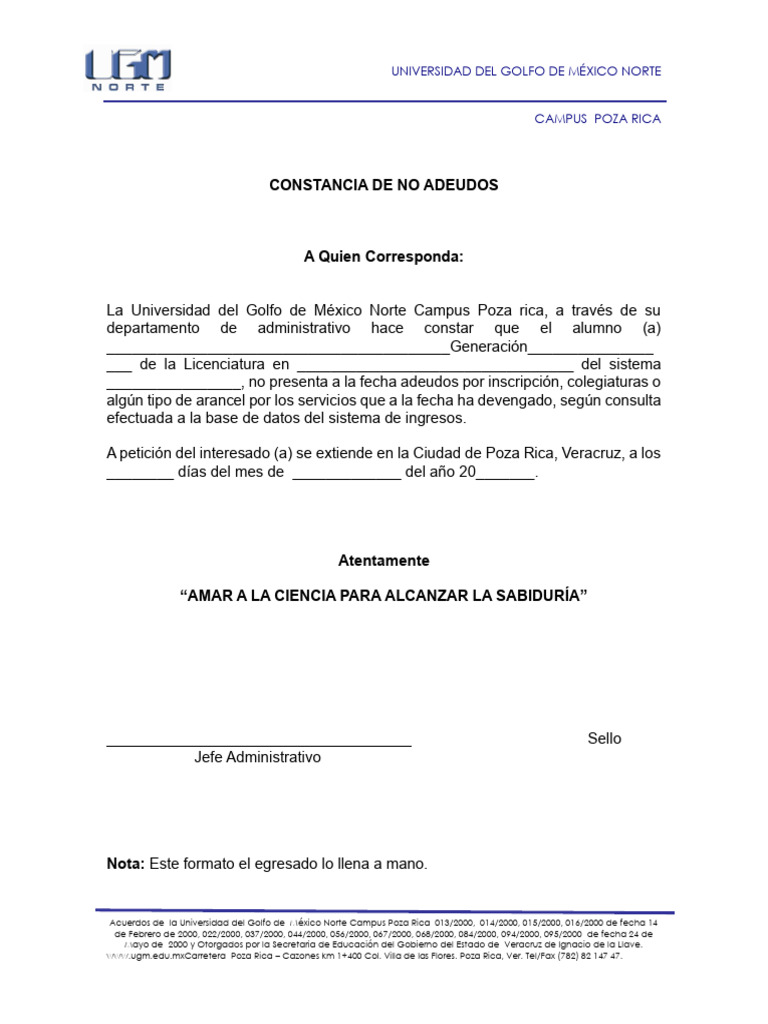 Constancia de No Adeudos | PDF
