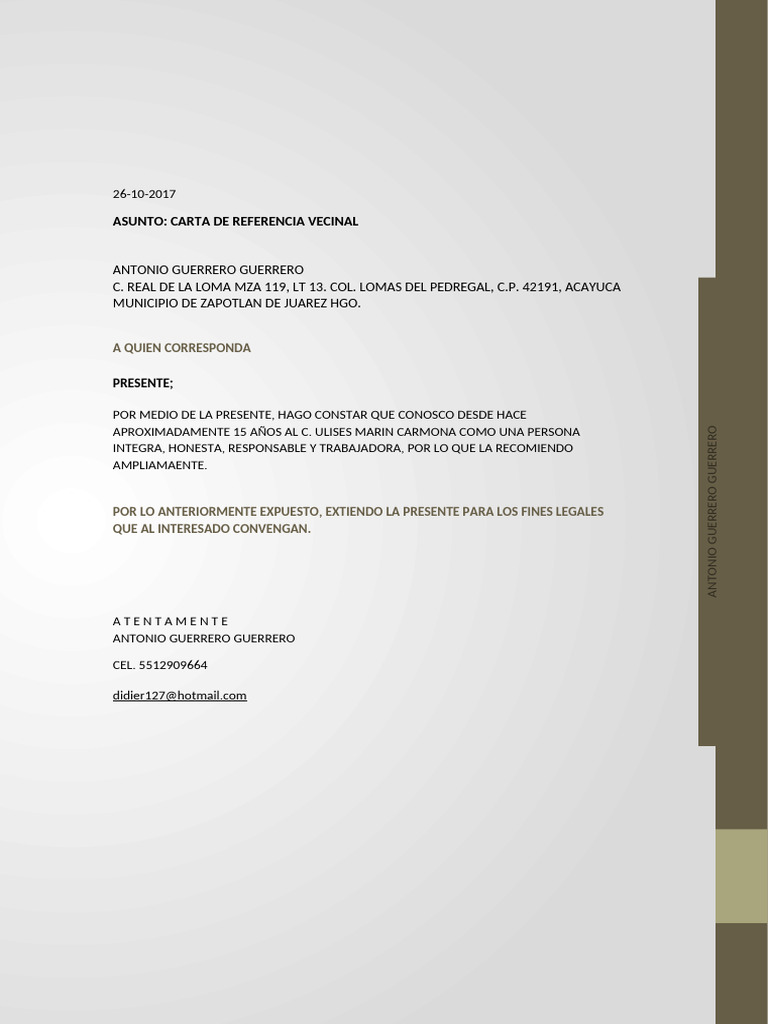 Carta de Referencia Vecinal | PDF