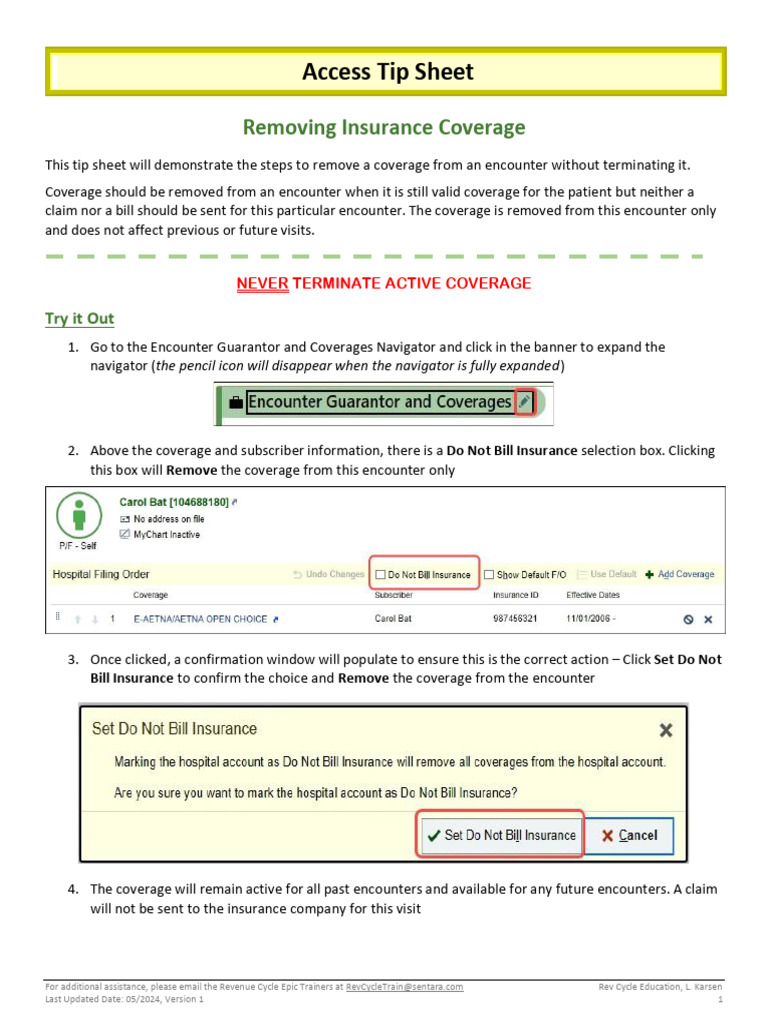 TipSheet Access - Remove A Coverage Without Terming | PDF