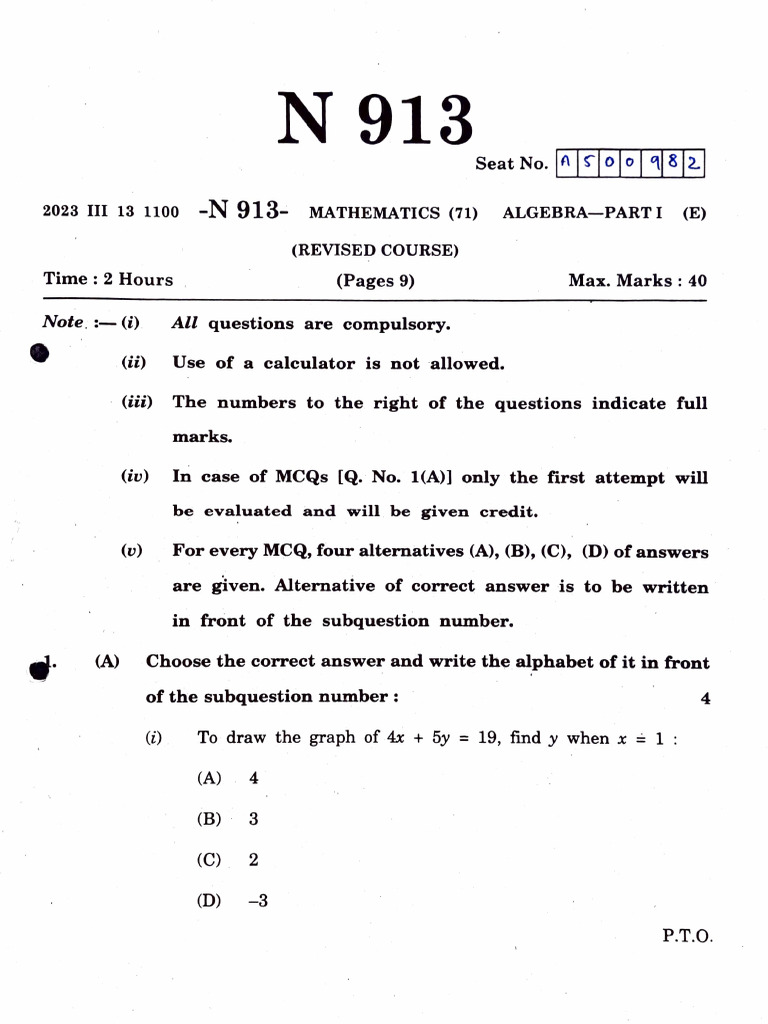 Boards Algebra Paper | PDF