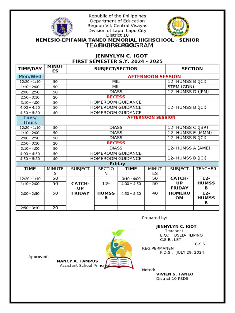 TEACHERS PROGRAM SAMPLE | PDF