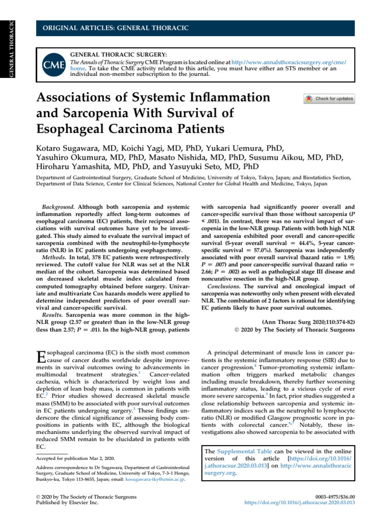 Associations of Systemic Inflammation and Sarcopenia With Survival of ...