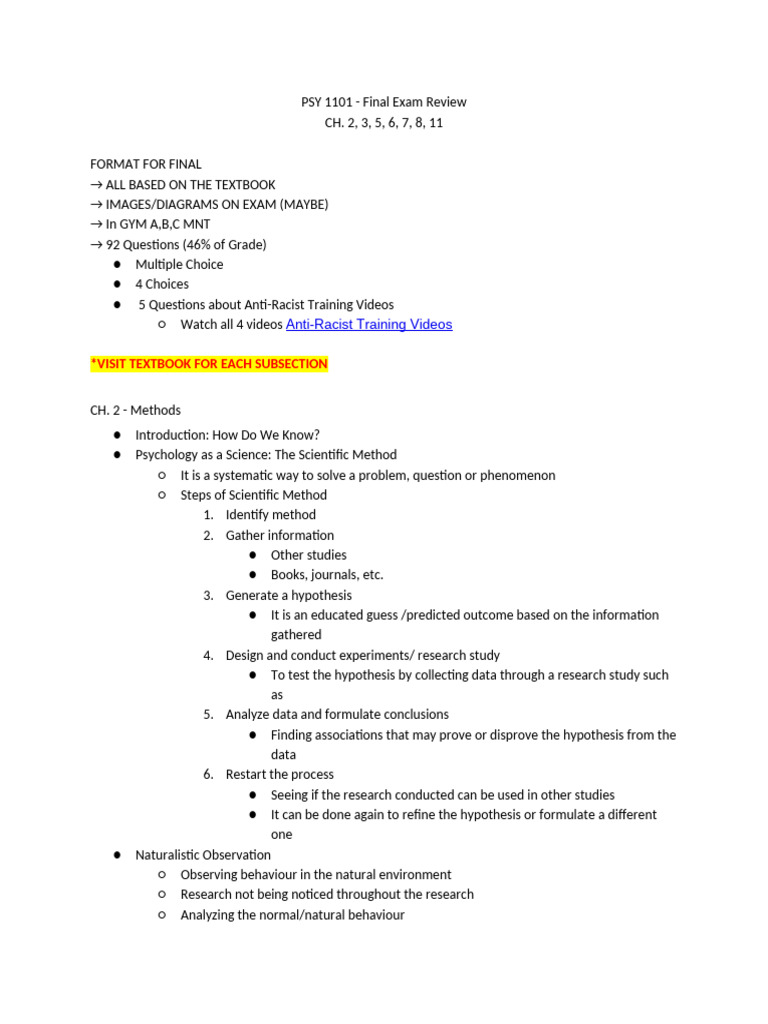 PSY 1101 - Final Exam Review | PDF