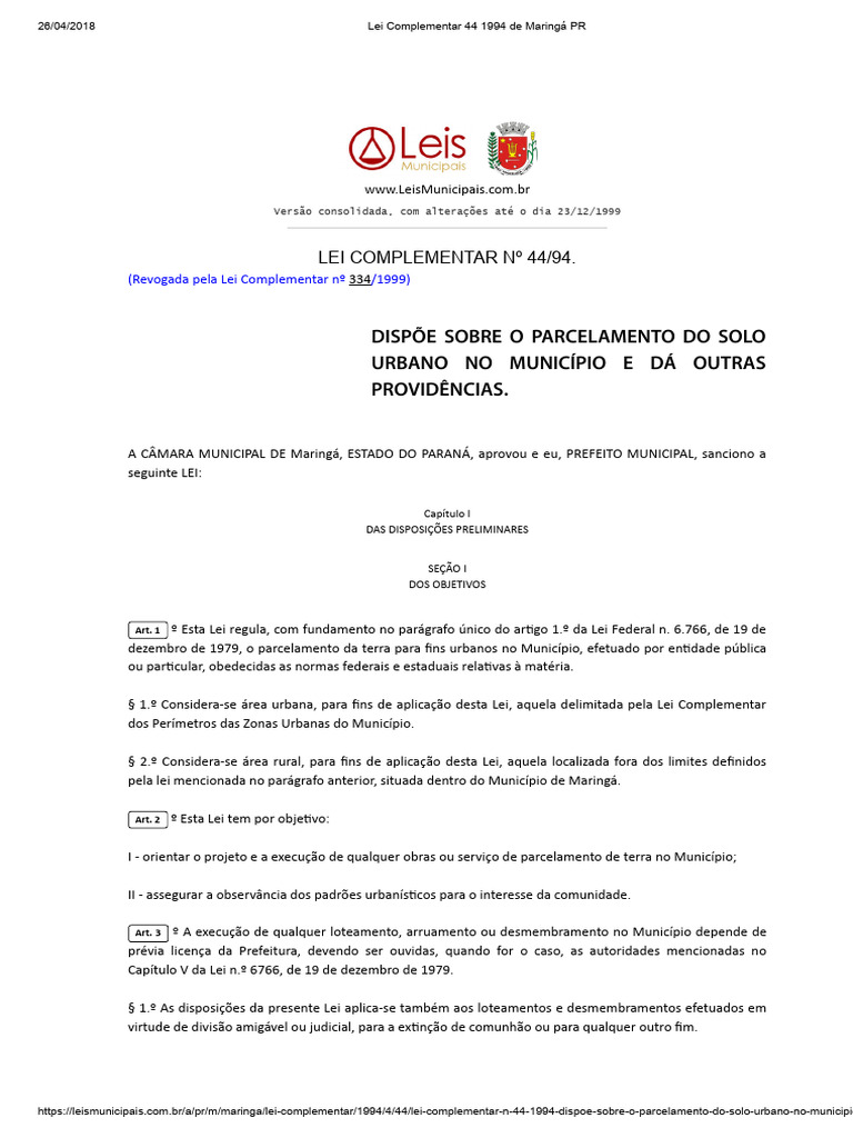 Lei Complementar 44 1994 de Maringá PR | PDF