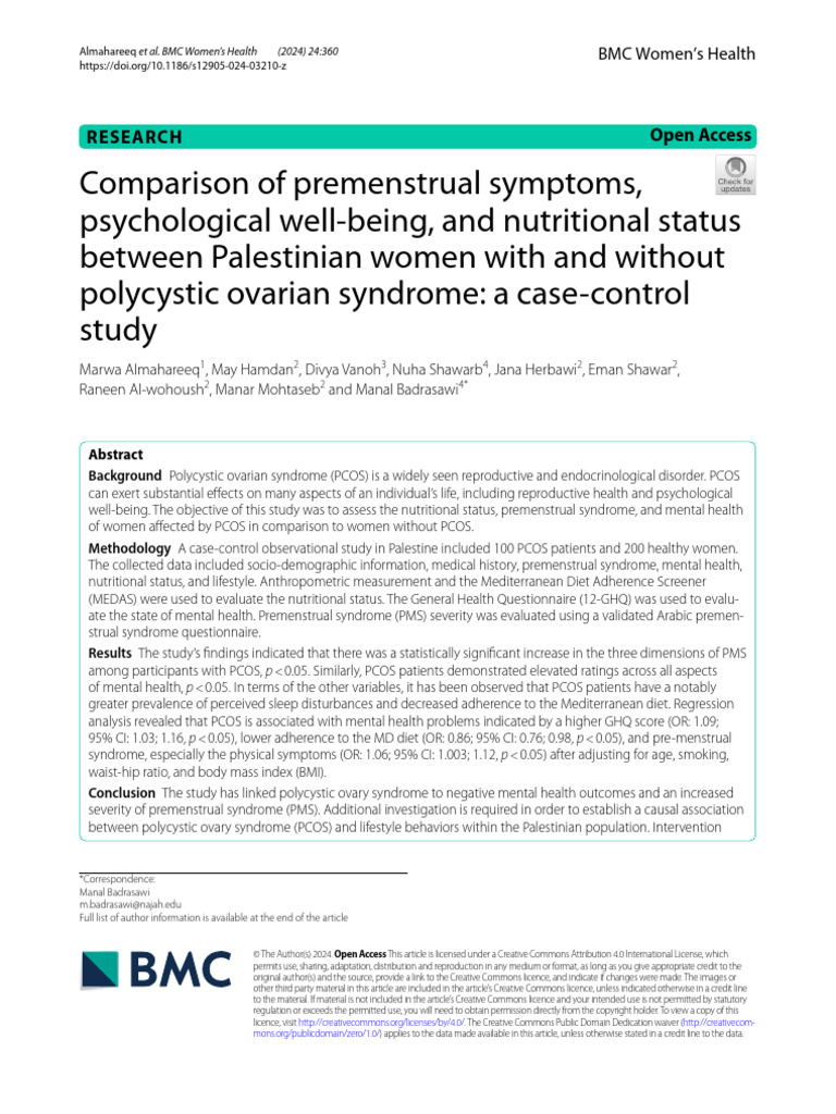 Comparison of Premenstrual Symptoms Psychological Wellbeing and ...