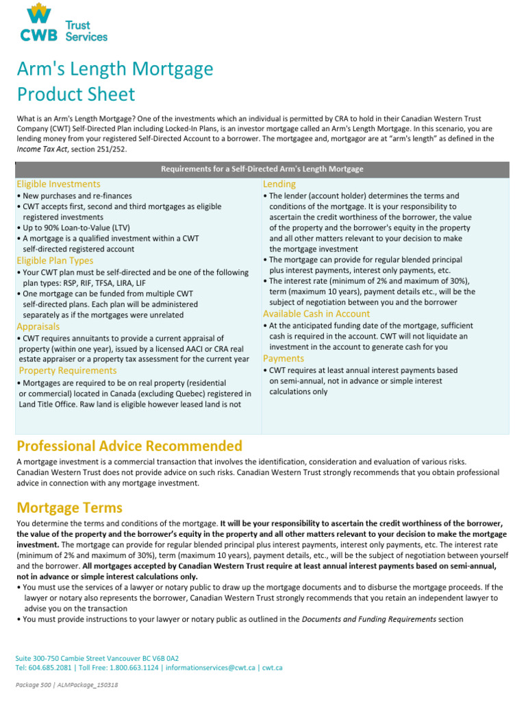 Arms Length Mortgage Info Sheet | PDF | Mortgages | Finance & Money ...