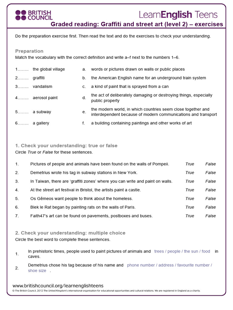 Graffiti and Street Art Level 2-Exercises 4 | PDF