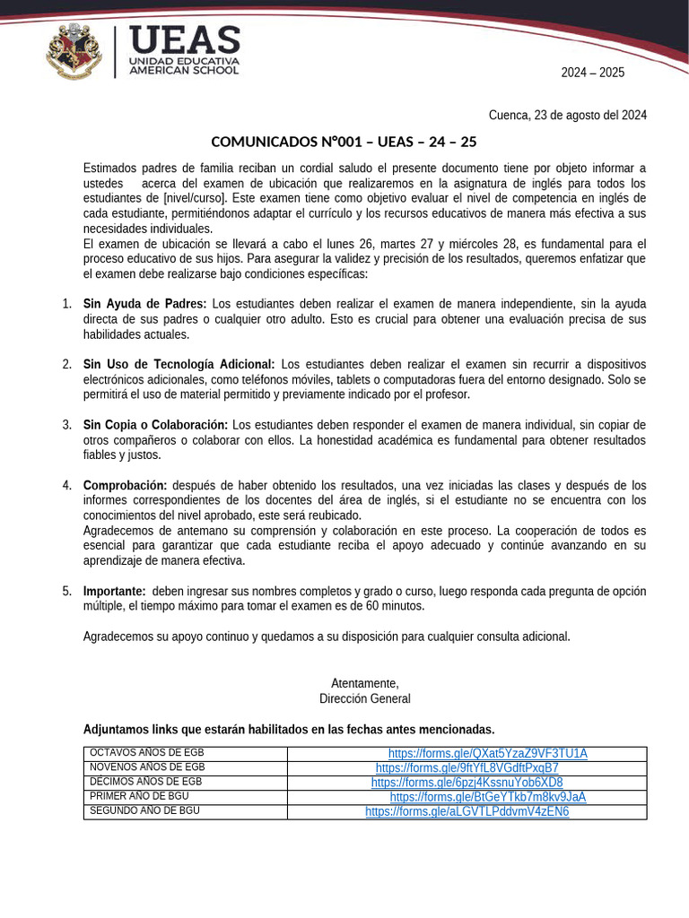 COMUNICADO INGLÉS | PDF