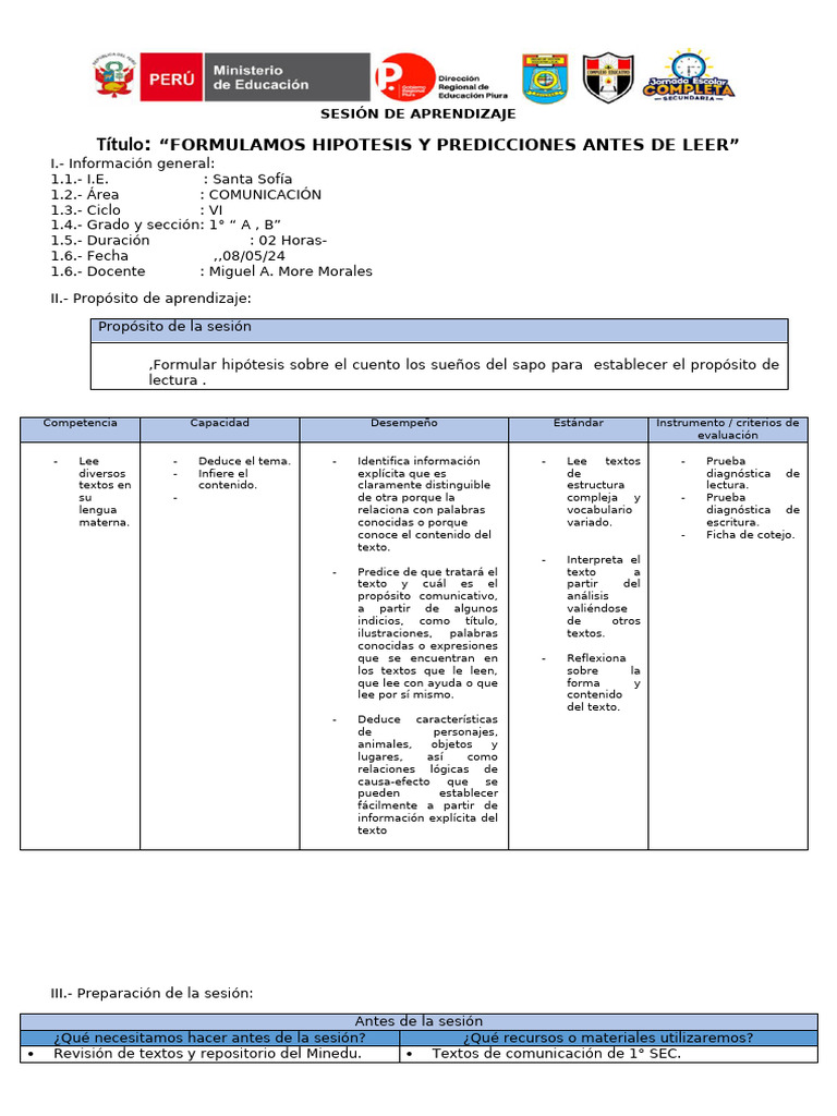 Sesión de Aprendizaje Comu 11 | PDF