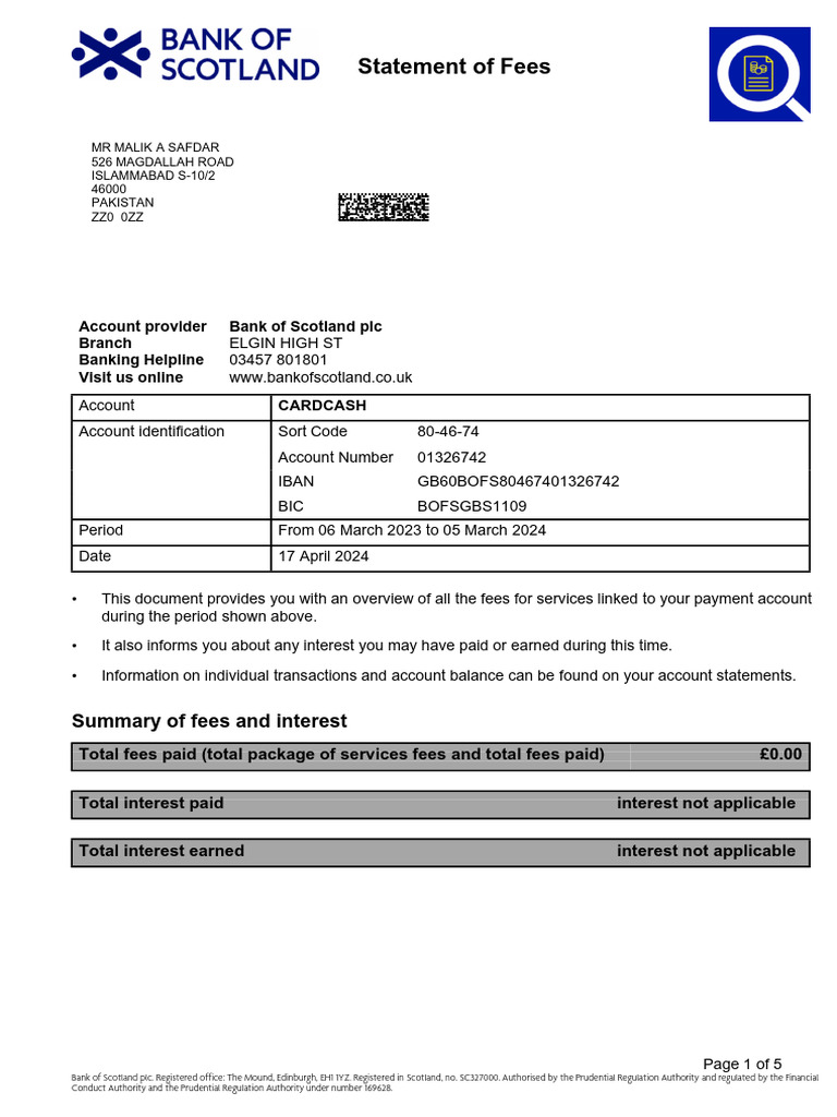 Statement of Fees - 17042024 | PDF | Cost Of Living | Transaction Account