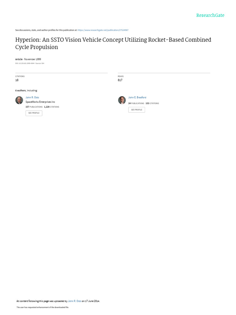 Hyperion: An SSTO Vision Vehicle Concept Utilizing Rocket-Based ...