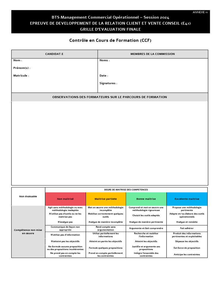 Grille Evaluation Finale E41 | PDF