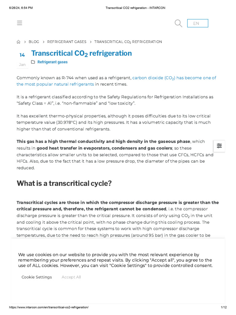 Transcritical CO2 Refrigeration - INTARCON | PDF