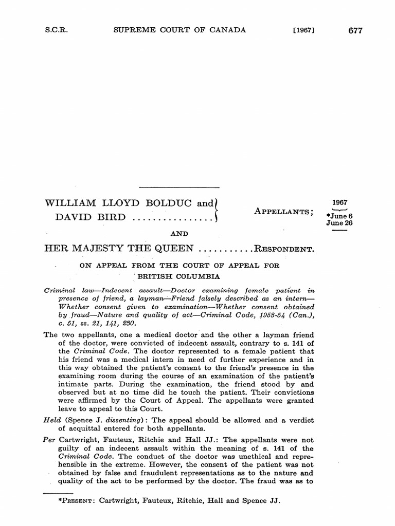 Bolduc & Bird v. The Queen (1967) 63 D.L.R. (2d) 82 | PDF