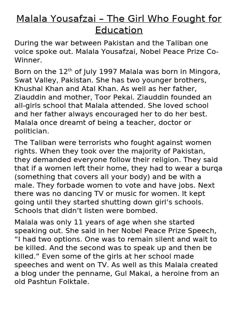 Malala Yousafzai Final | PDF