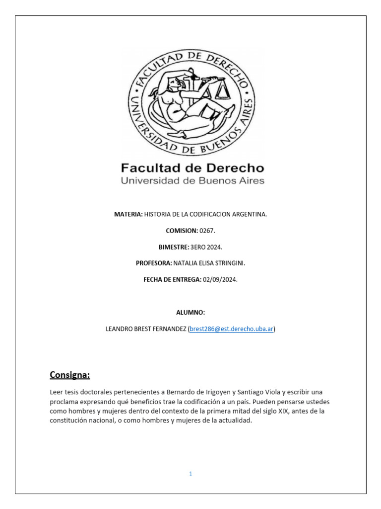 2do TP Historia de La Codificacion Argentina Leandro Brest Fernandez Dni 39587286 | PDF