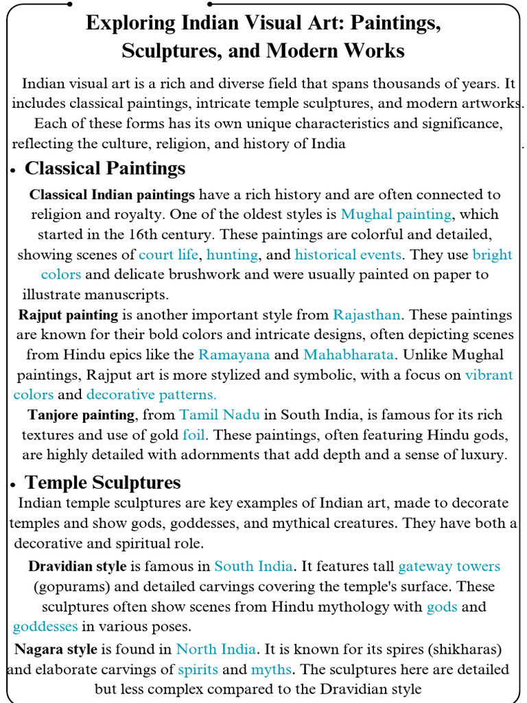 Exploring Indian Visual Art Paintings, Sculptures, and Modern Works | PDF