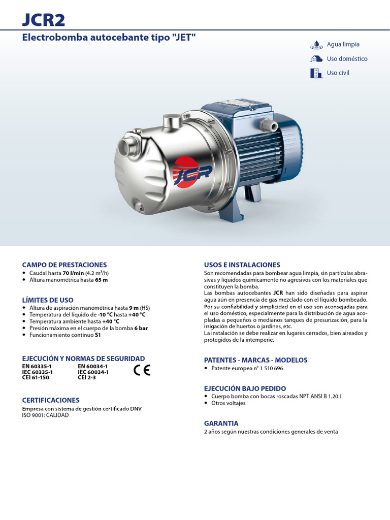 FICHA TECNICA JCR2 - ES - 60Hz | PDF