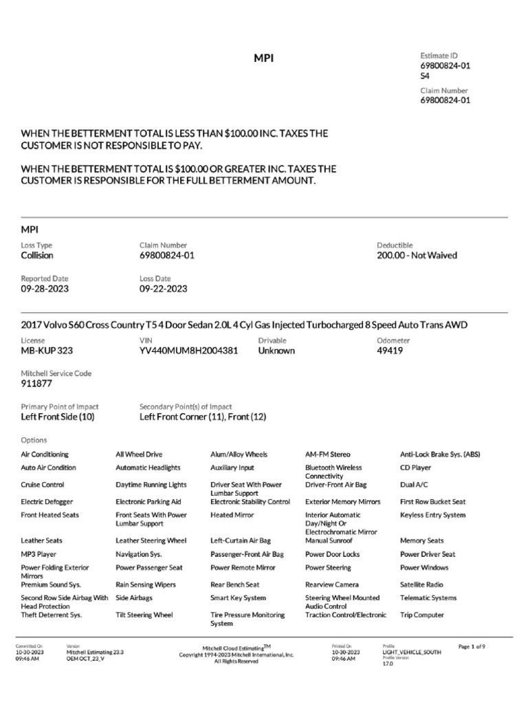 DamageEstimate Stocknumber | PDF