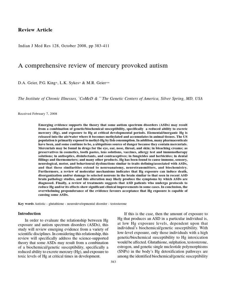 A Comprehensive Review of Mercury Provoked Autism.5 | PDF