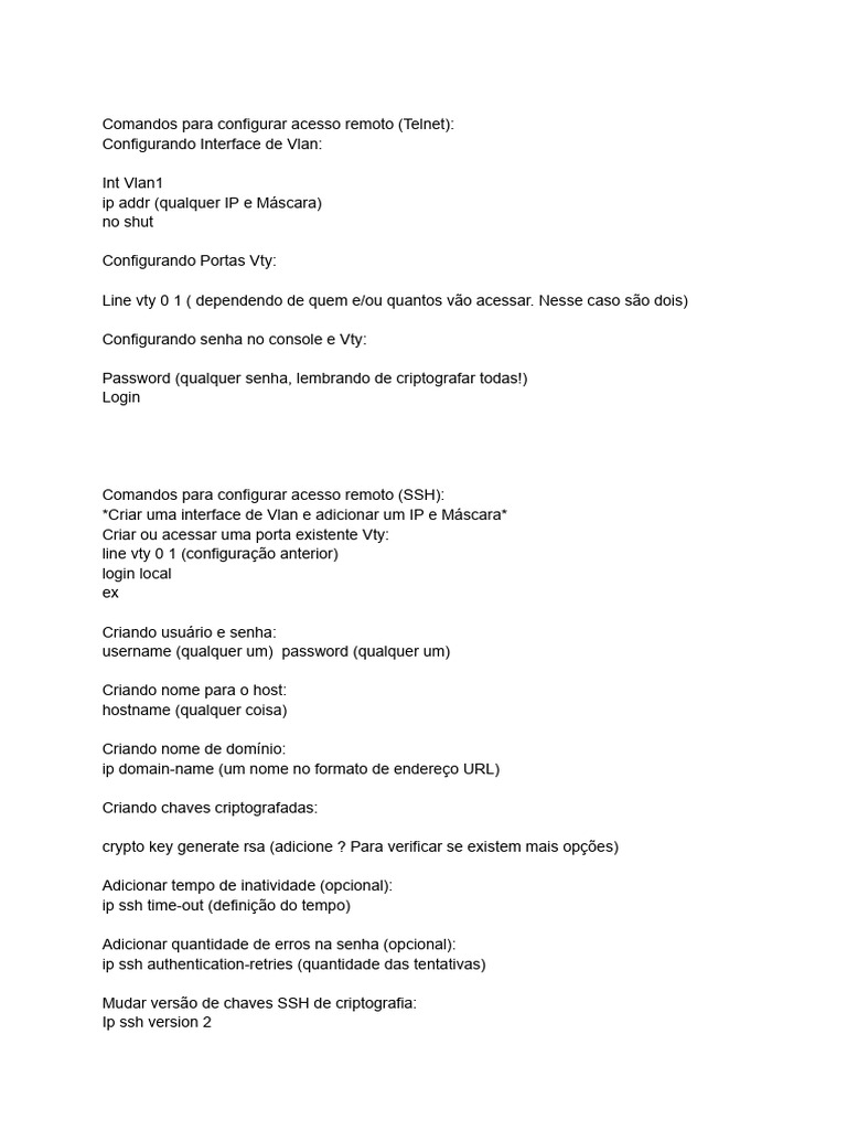 Telnet Comandos e Suas Variáveis | PDF