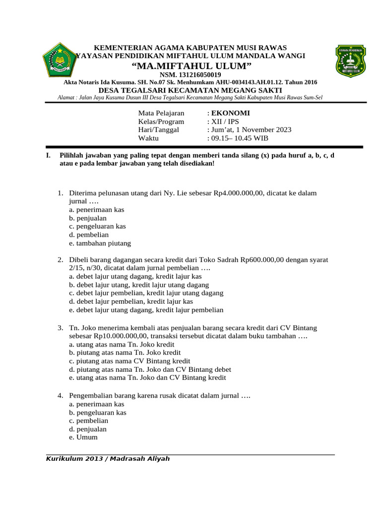 Soal Ulangan Ekonomi Kelas Xii Real | PDF
