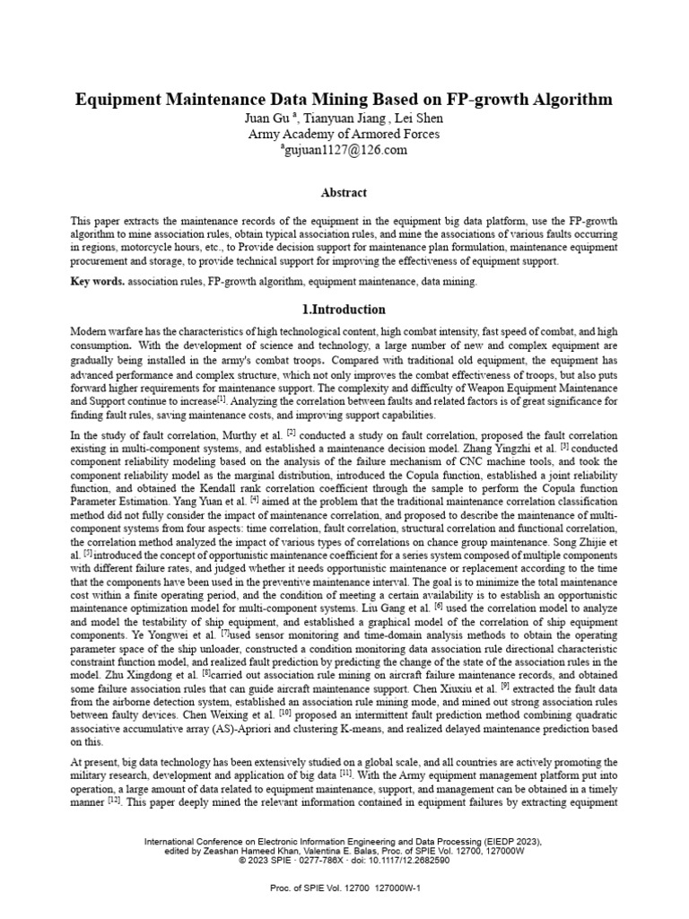 Equipment Maintenance Data Mining Based On FP-growth Algorithm | PDF