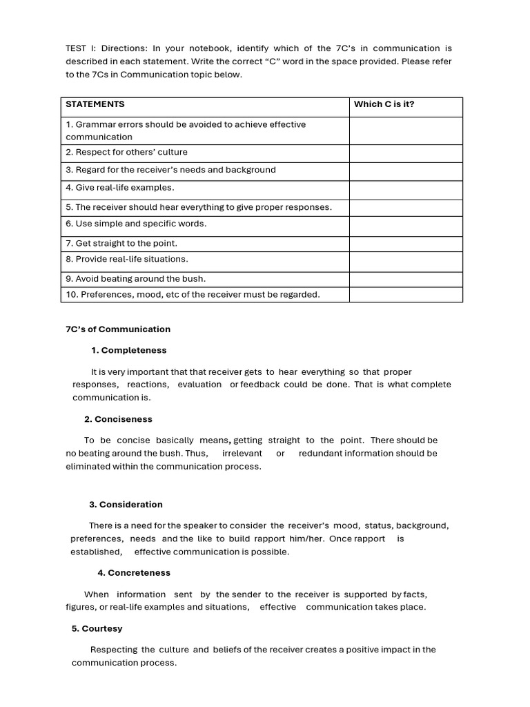 7cs in Communication | PDF | Communication | Psychological Concepts