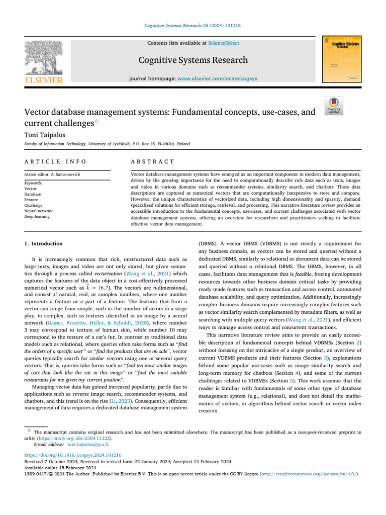 Vector Database Management System Fundamental Concepts | PDF