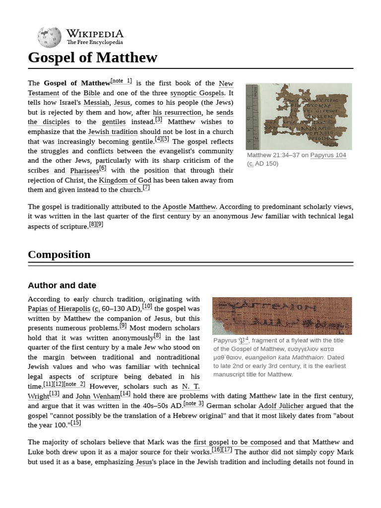 Gospel of Matthew | PDF | Gospel Of Matthew | Jesus