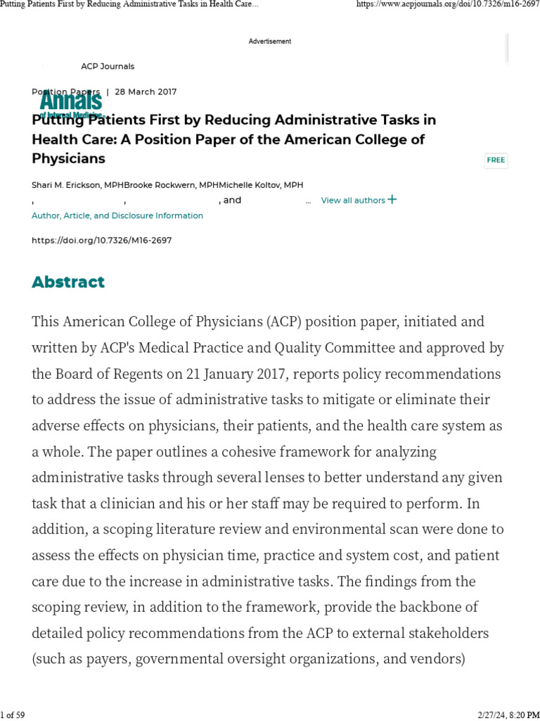 Putting Patients First by Reducing Administrative Tasks in Health Care ...
