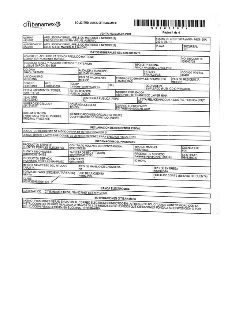 ClABE Interbancaria Banamex Gloria Jimenez | PDF