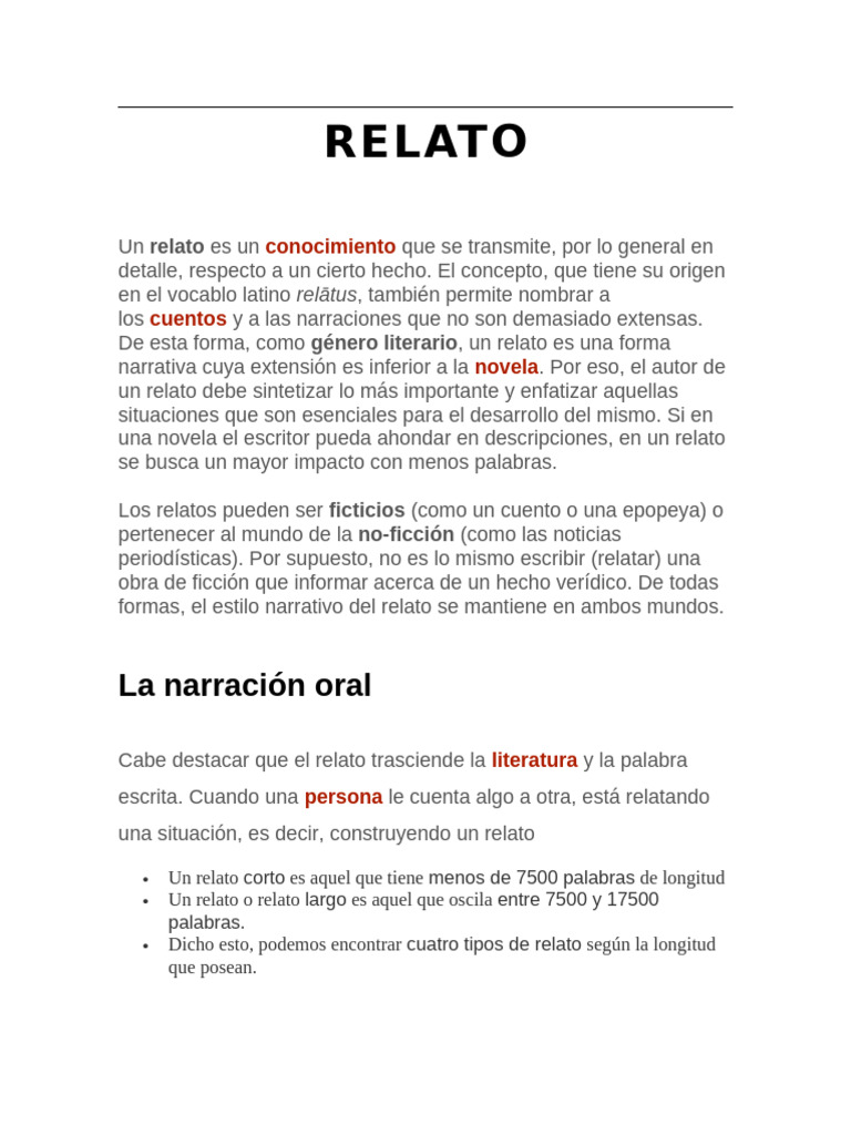 RELATO | PDF | Cuentos | Novelas