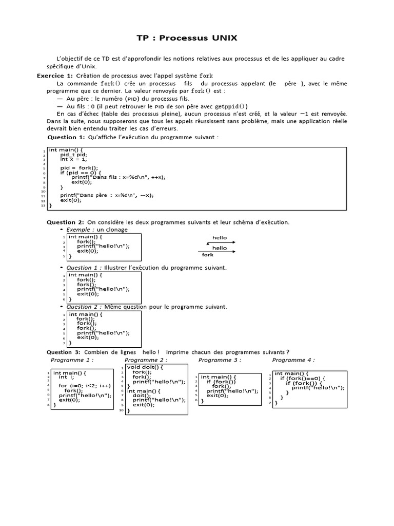 TP: Processus UNIX: L'objectif D'approfondir ' 'A - ' ' D'erreurs. U'a ' | PDF