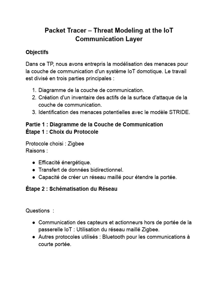 2.packet Tracer - Threat Modeling at The IoT Communication Layer | PDF