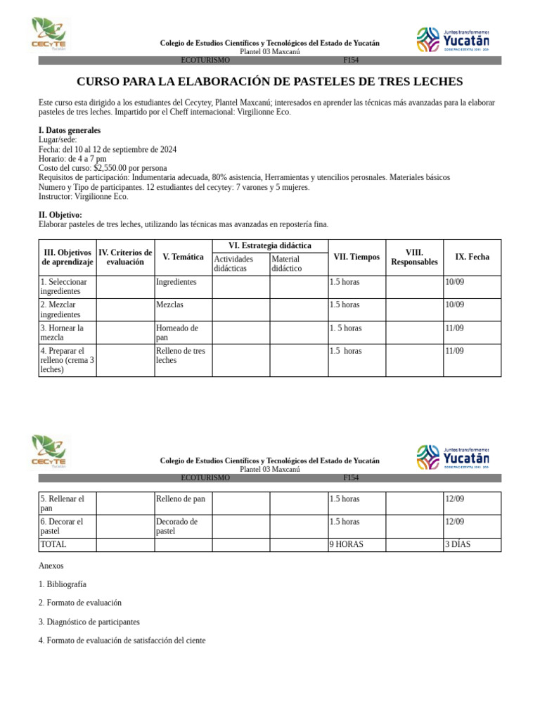 Programa Curso Pastel | PDF | Evaluación | Aprendizaje