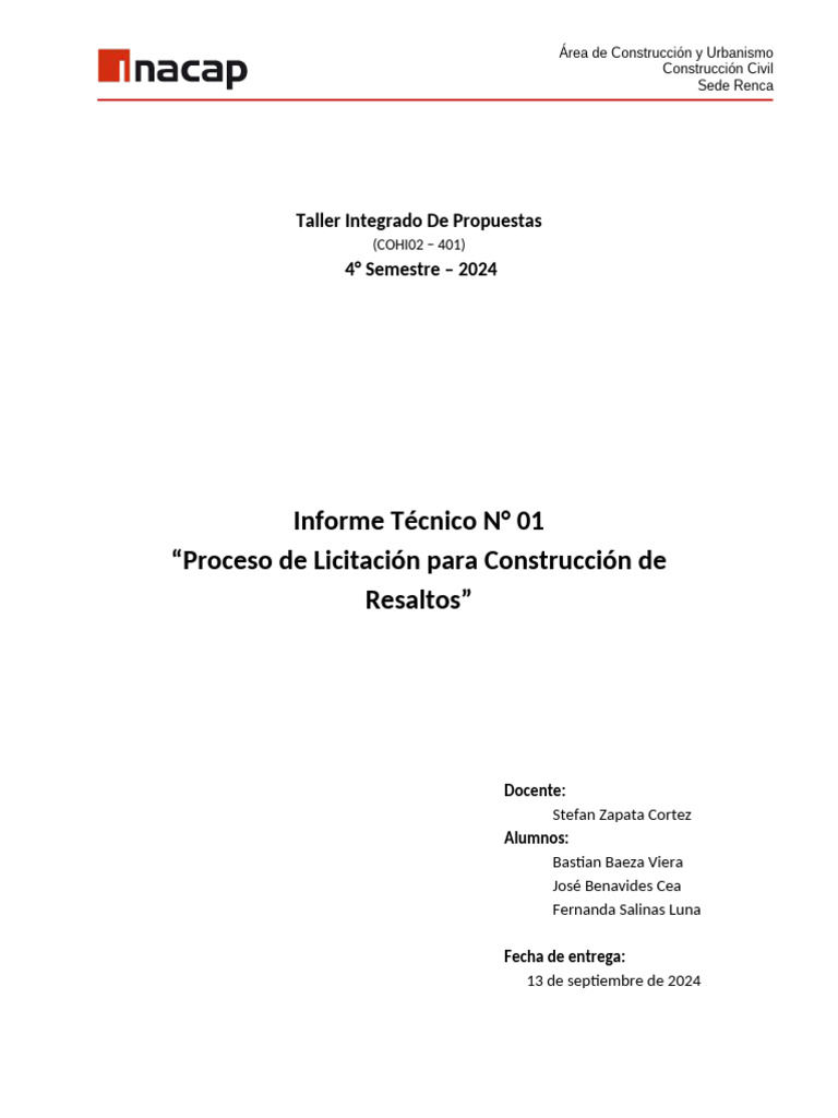 Informe Taller Integrado De Propuestas N1 | PDF