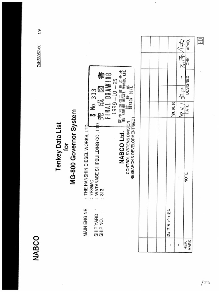 Nabco - Main Engine Remote Control System - Tenkey Data List - M800ii | PDF