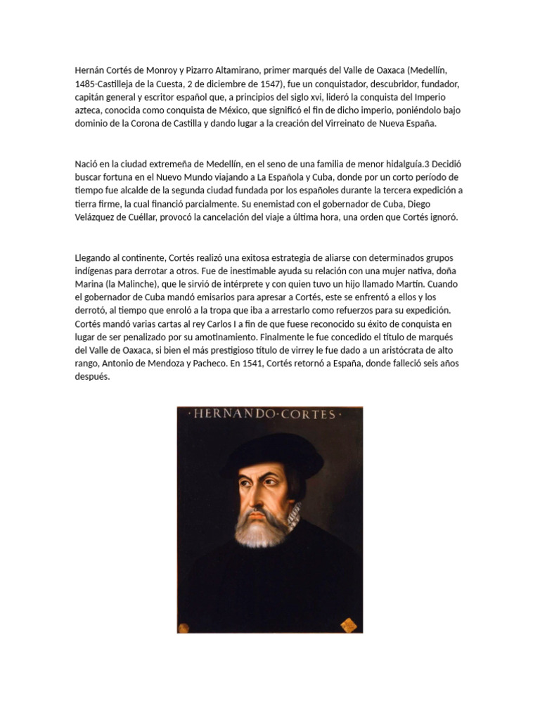 Hernán Cortés de Monroy y Pizarro Altamirano | PDF