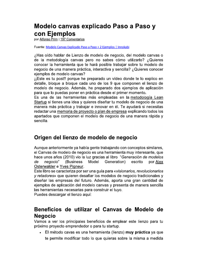 Modelo Canvas Explicado Paso a Paso | PDF Modelo Canvas Explicado Paso a Paso | PDF