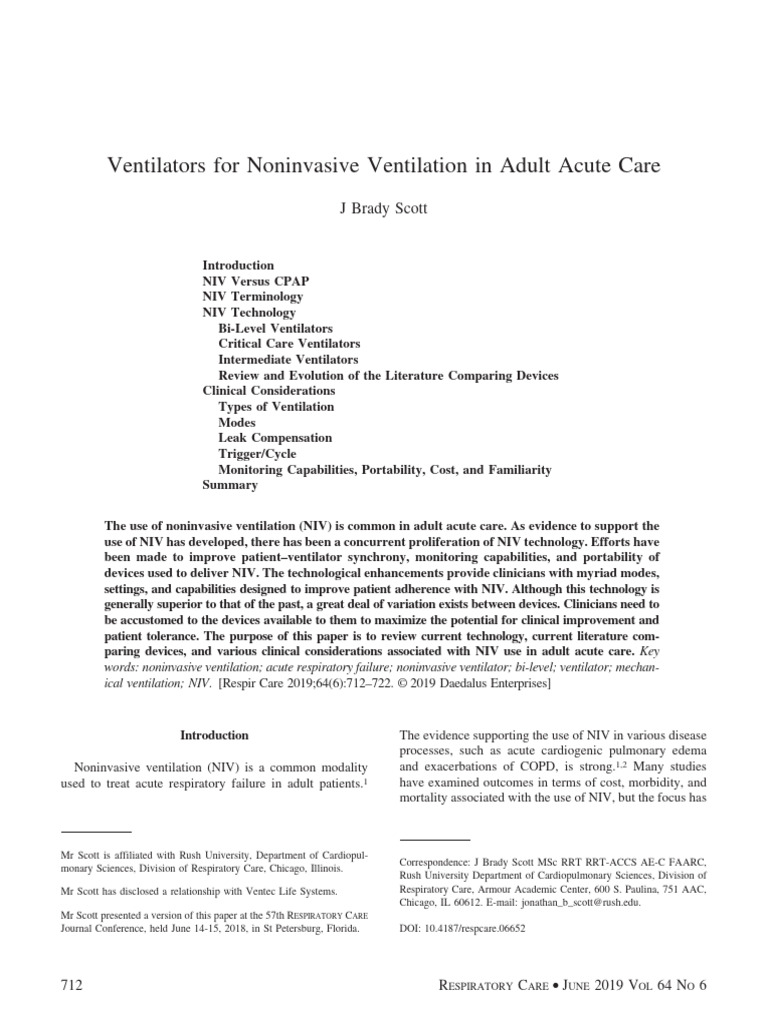 Ventilators For NIV in Adult Acute Care. 2019 | PDF