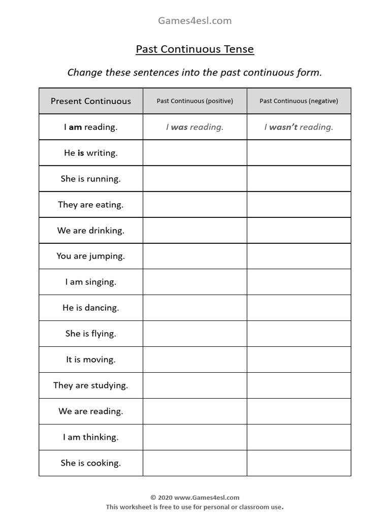 Past Continuous Exercise Worksheet Writing Practice | PDF