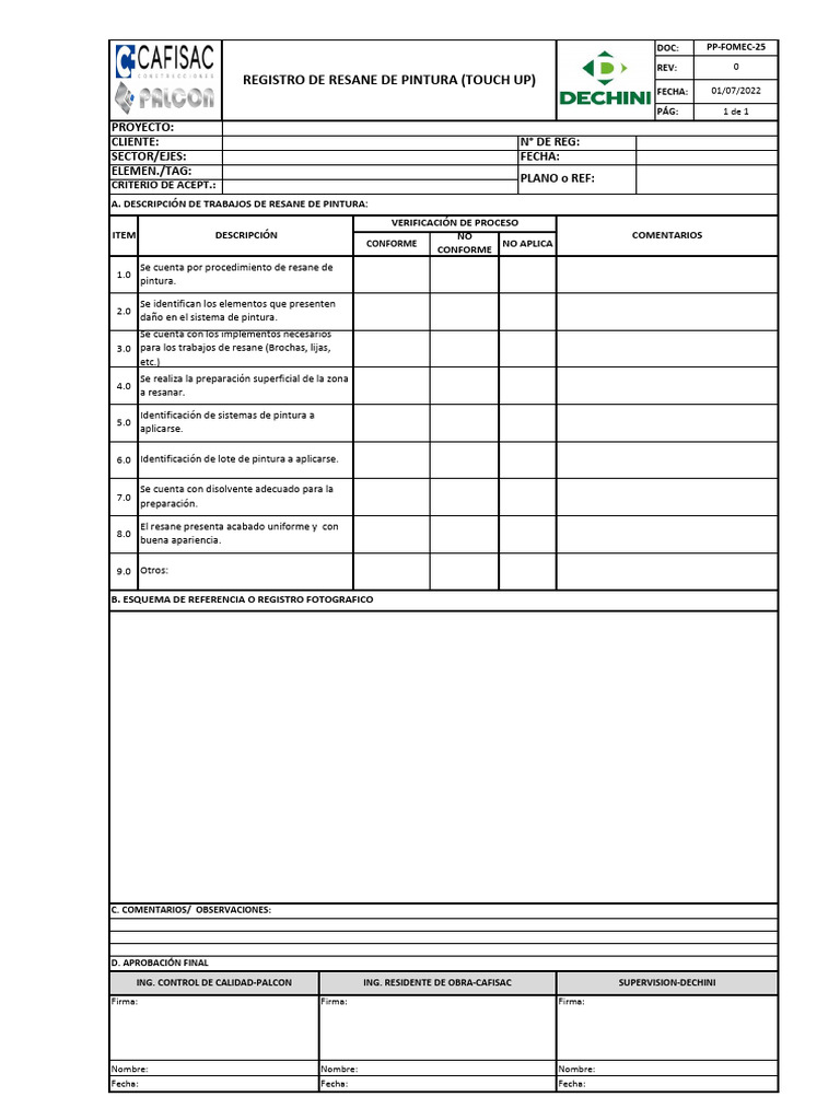Registro de Resane de Pintura - Pp-Fomec-25 | PDF